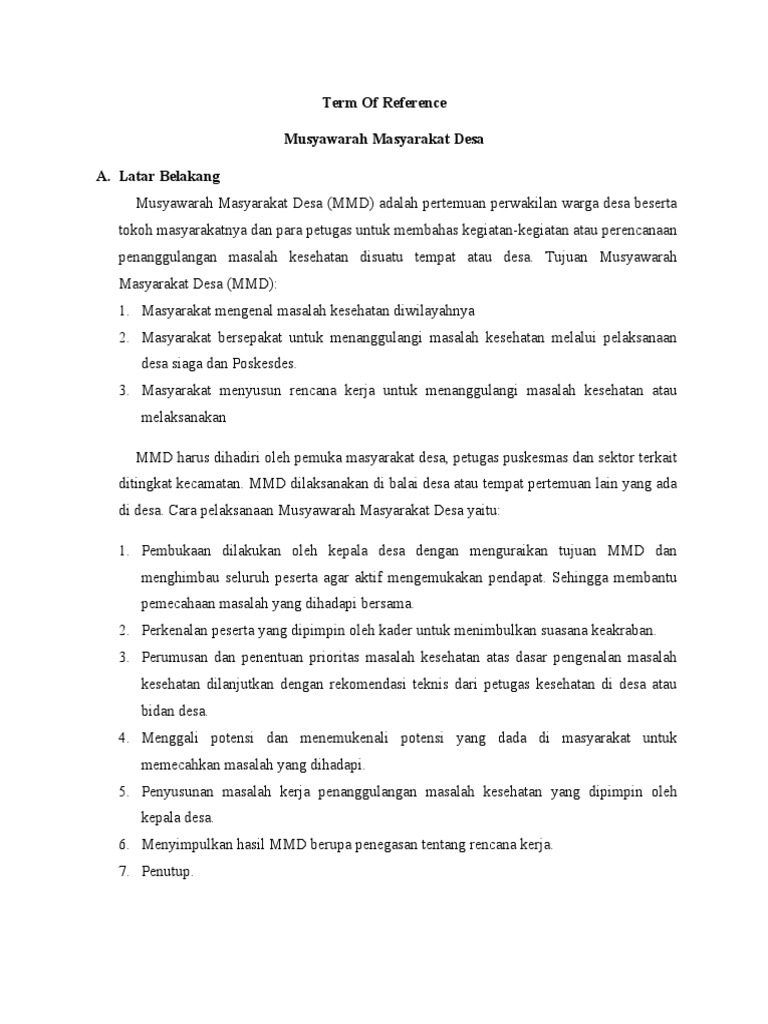 Term of Reference (TOR) MMD | PDF