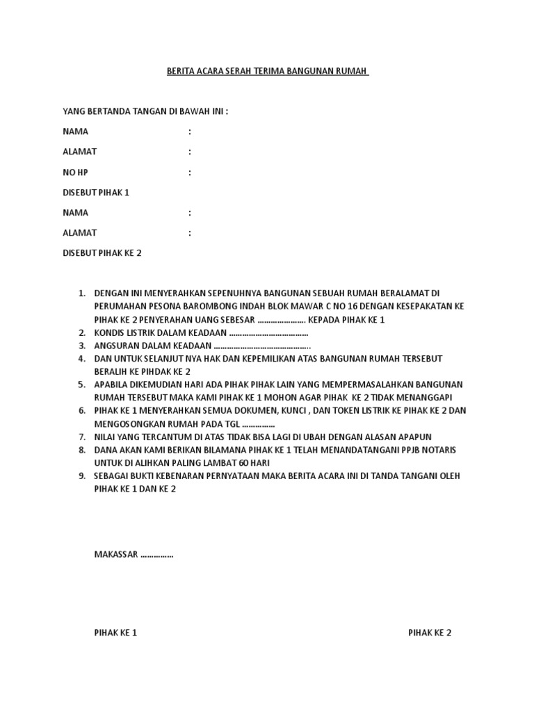 Surat Pernyataan Take Over | PDF