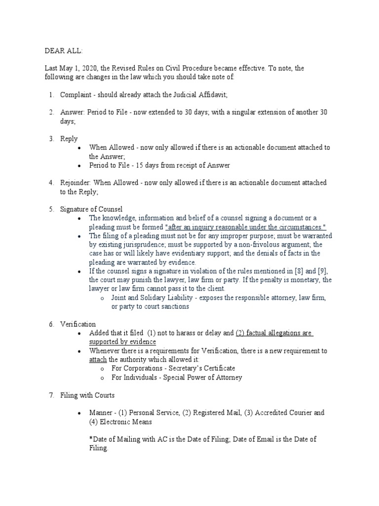 Legal Memo - Revised Rules On Civil Procedure | PDF | Lawyer | Pleading