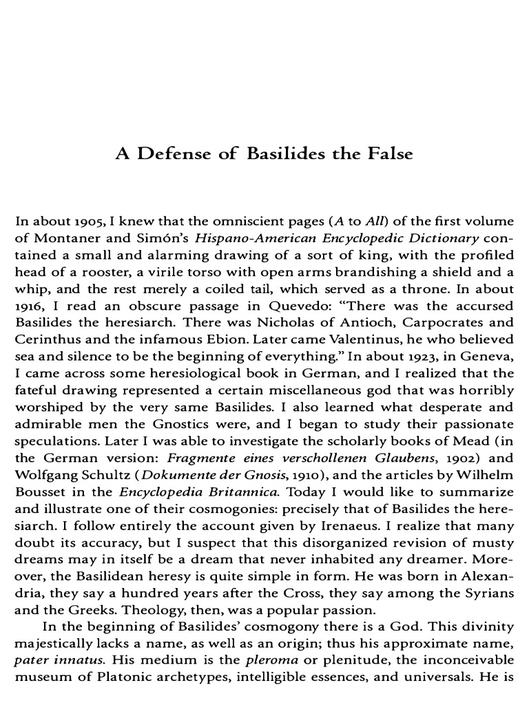 1932-Βorges-a defense of basilides the false | PDF | Angel | Gnosticism
