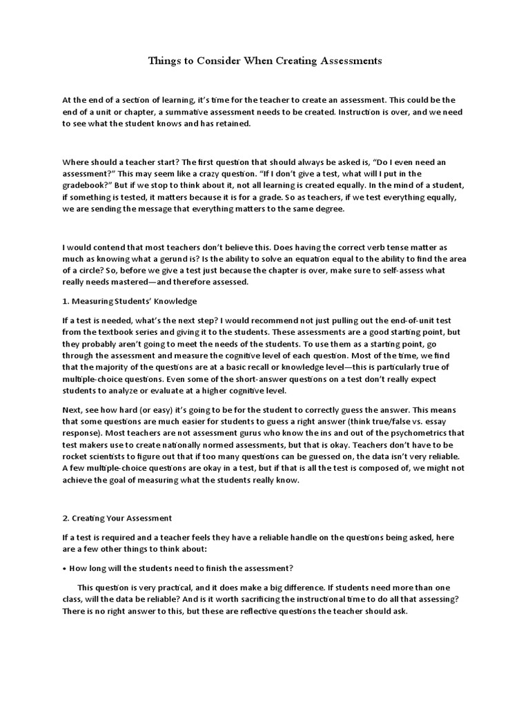Things To Consider When Creating Assessments | PDF | Educational ...