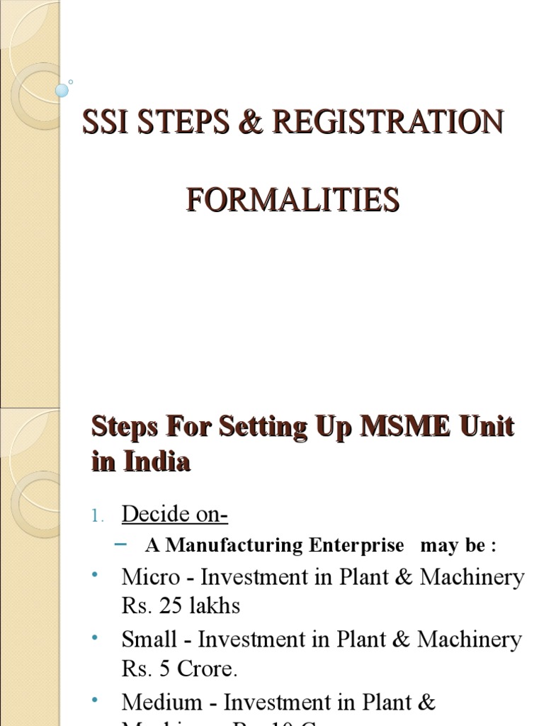 Ssi Steps & Registration Formalities | PDF | Business | Investing