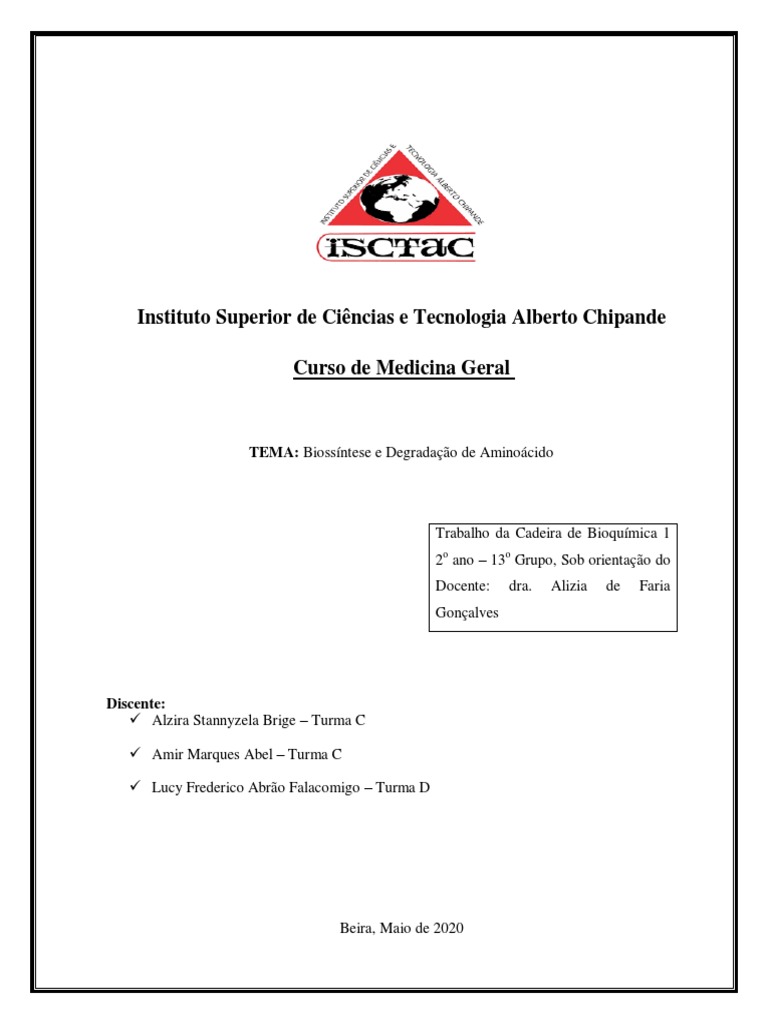 Tabalho ISCTAC | PDF | Aminoácido | Metabolismo