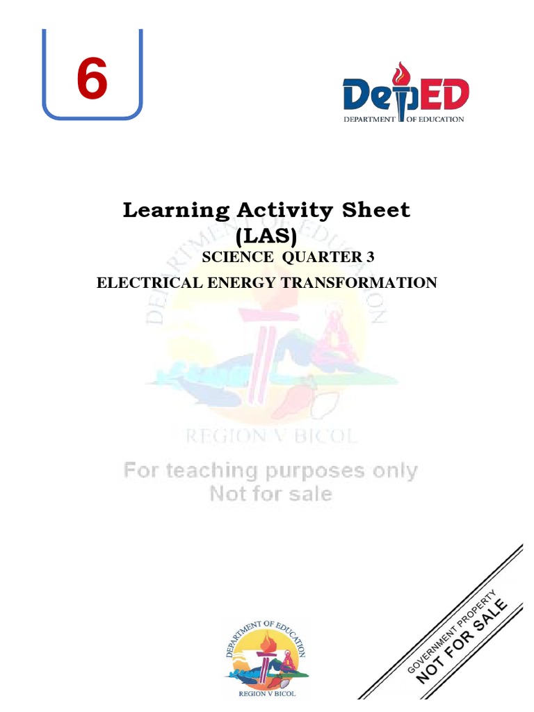 Learning Activity Sheet (LAS) : Science Quarter 3 Electrical Energy ...