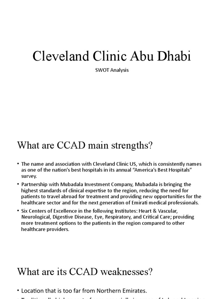 Cleveland Clinic Abu Dhabi: SWOT Analysis | PDF