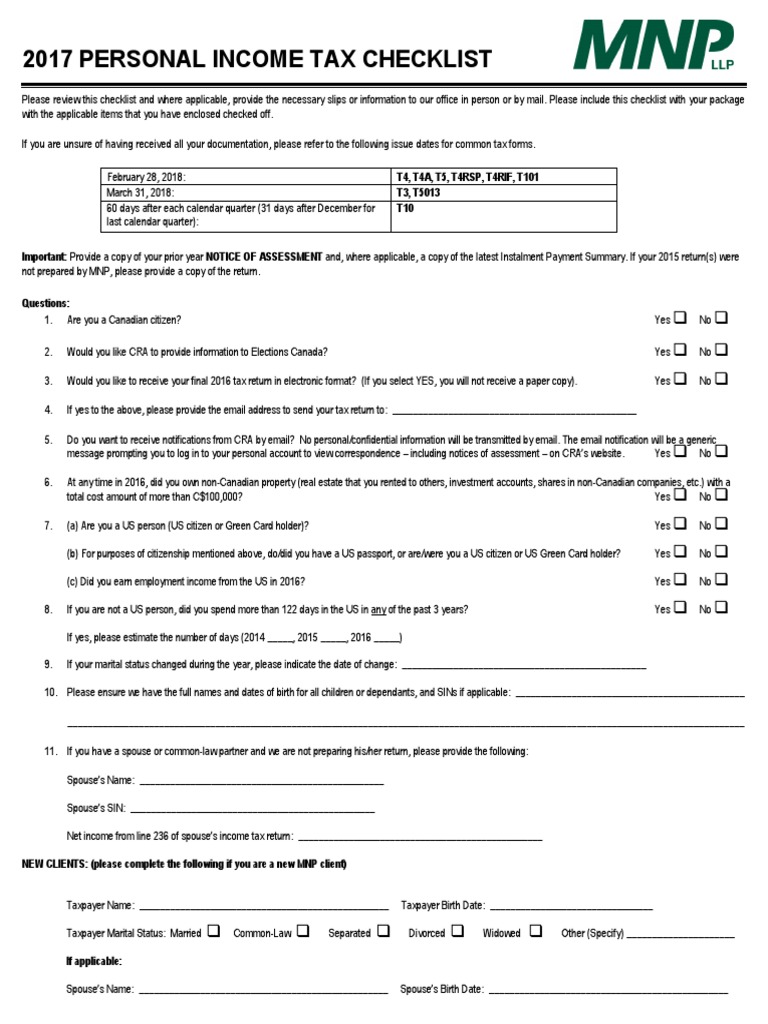 2017 Personal Income Tax Checklist | PDF | Withholding Tax | Pension
