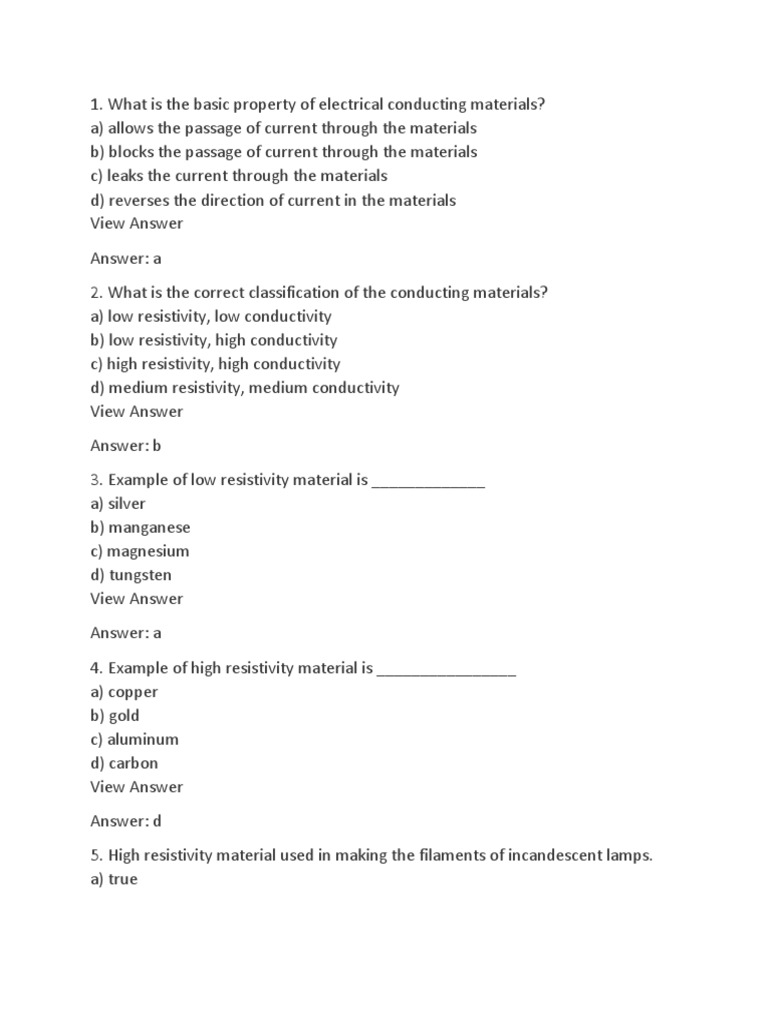 Electrical Conductors and Insulators Quiz | PDF | Insulator ...