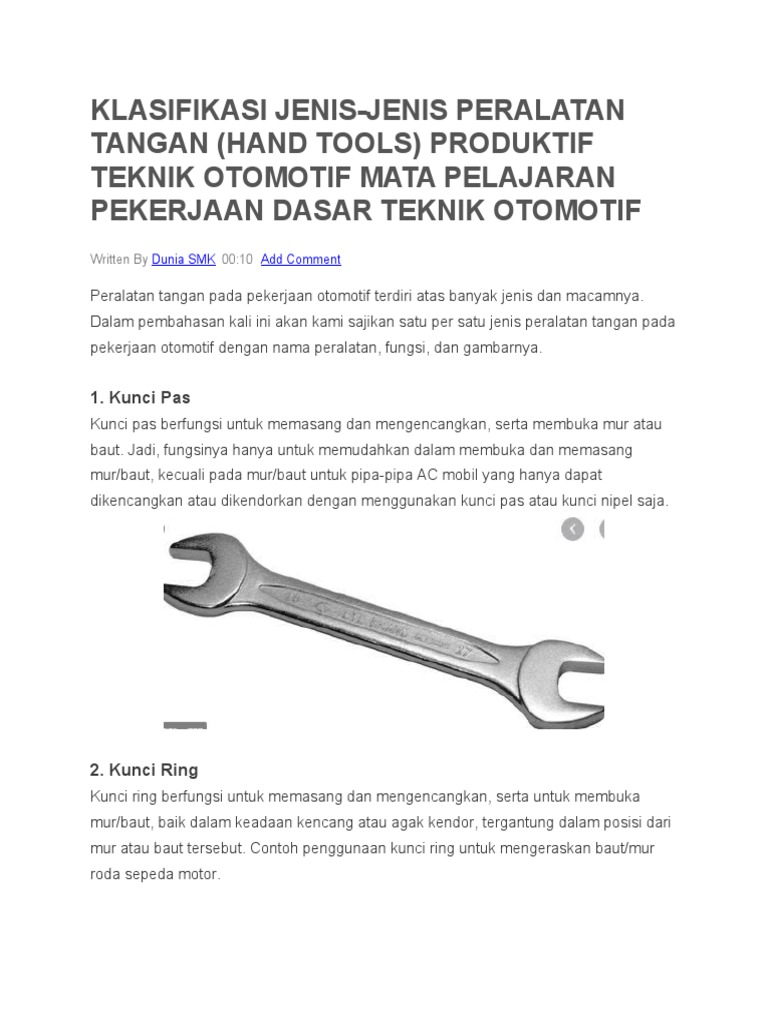 Klasifikasi Jenis Tools SPM | PDF