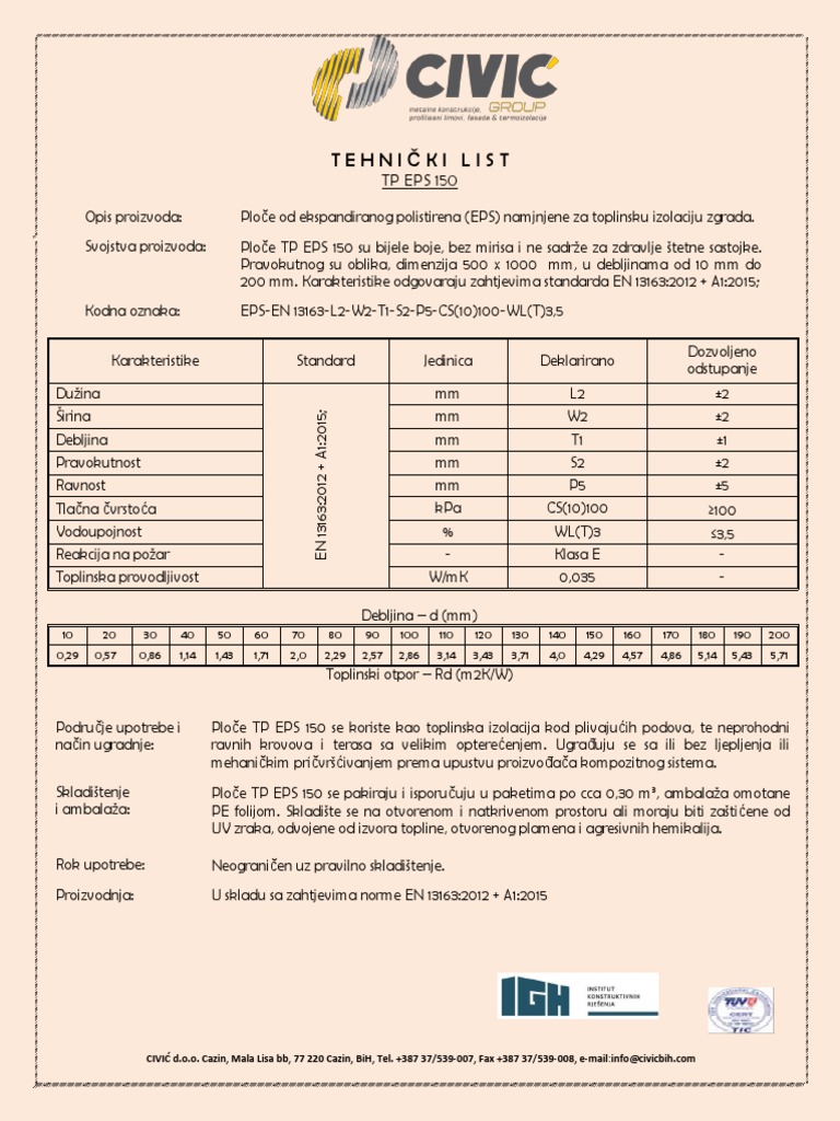 Tehnički Listovi EPS 150 | PDF
