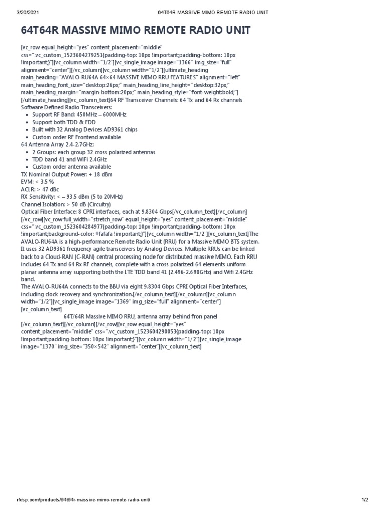 Massive MIMO RRU for Telecom Experts | PDF | Mimo | Software Defined Radio