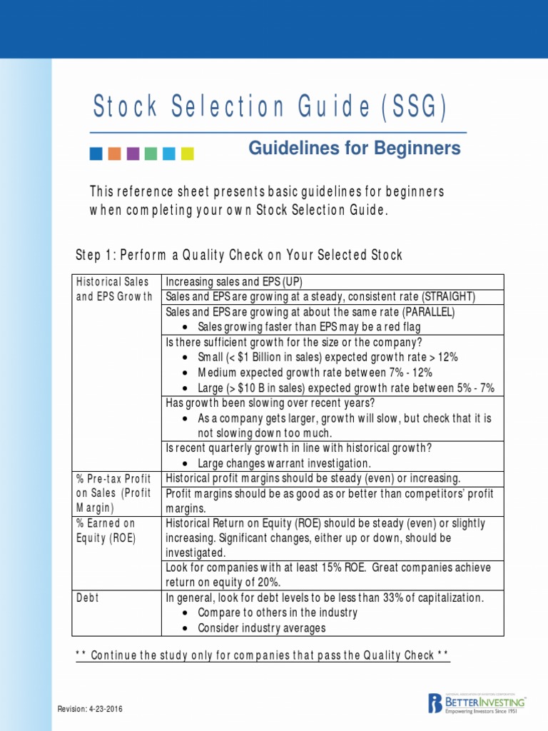Stock Selection Guide (SSG) : Guidelines For Beginners | PDF | Price ...