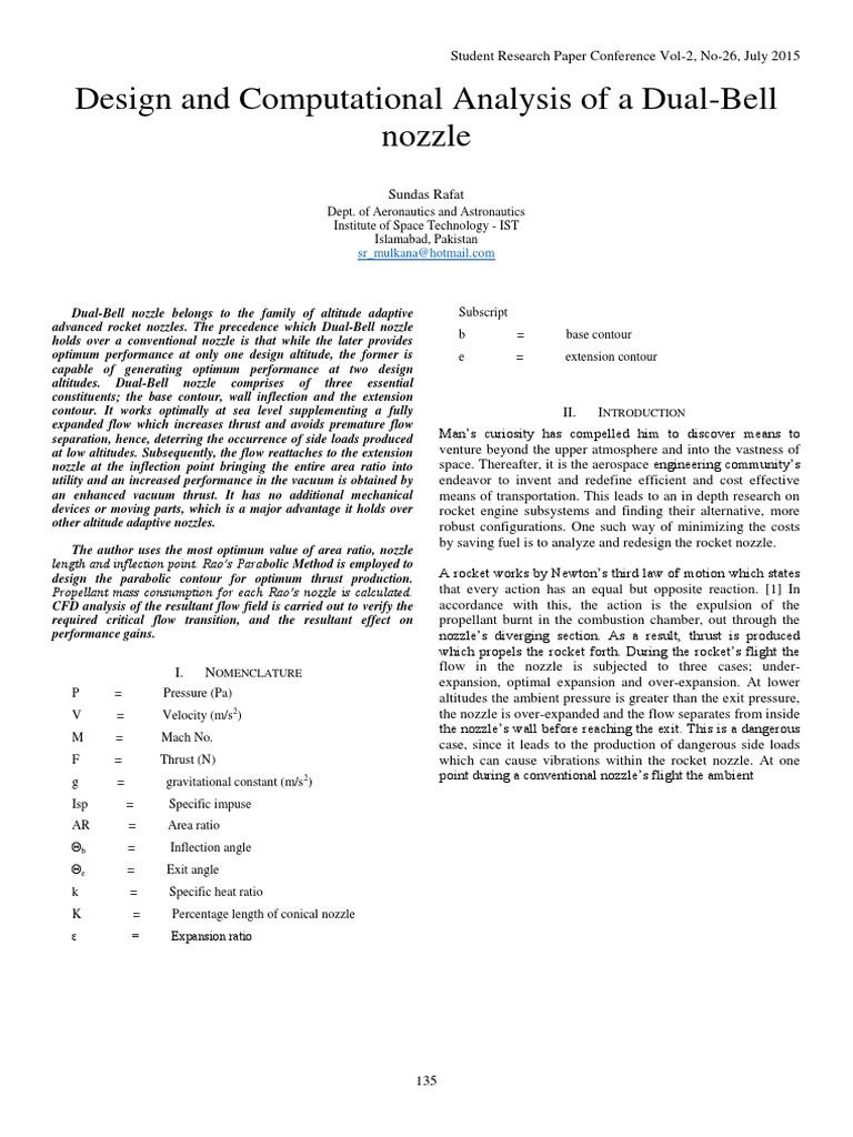 Design and Computational Analysis of A Dual-Bell Nozzle: Ntroduction | PDF | Rocket | Rocket ...