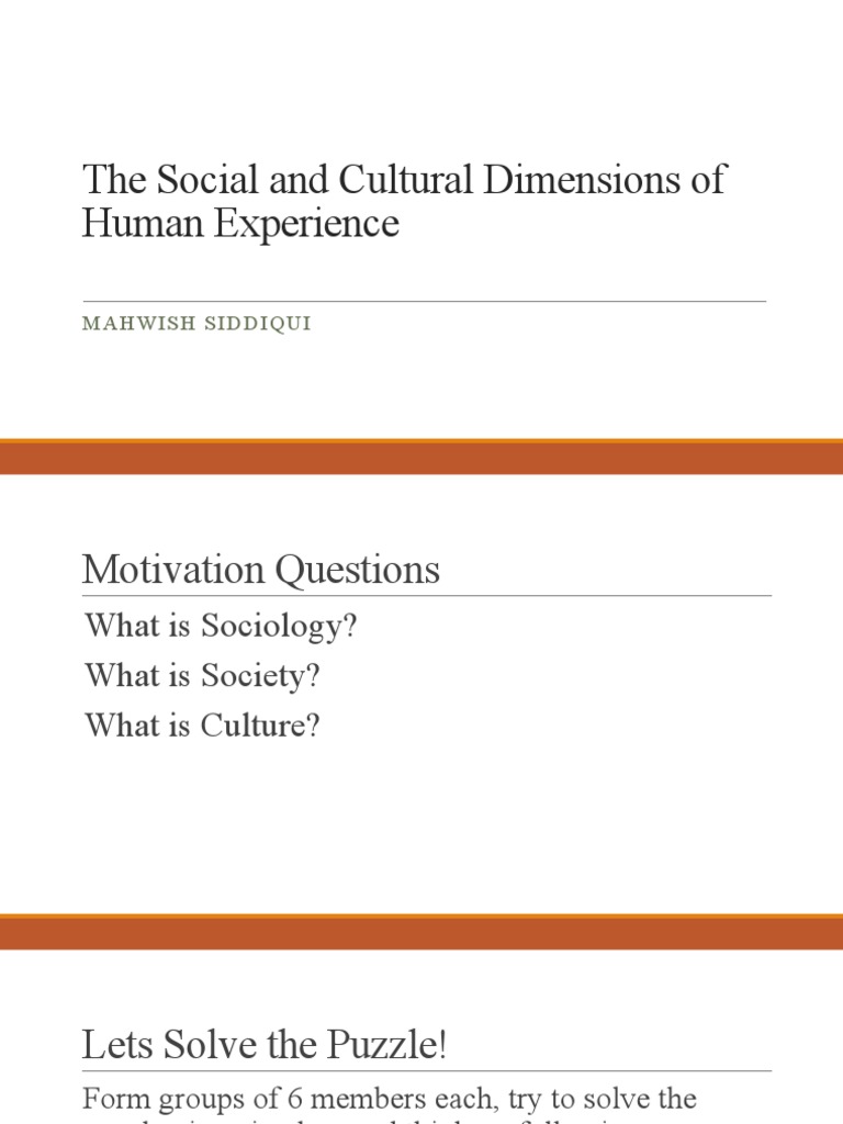 The Social and Cultural Dimensions of Human Experience | PDF