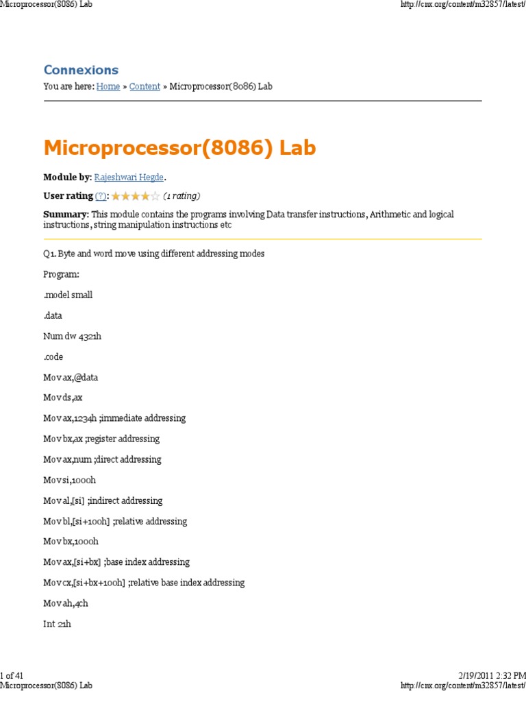 Microprocessor (8086) Lab | PDF | Computer Architecture | Computing
