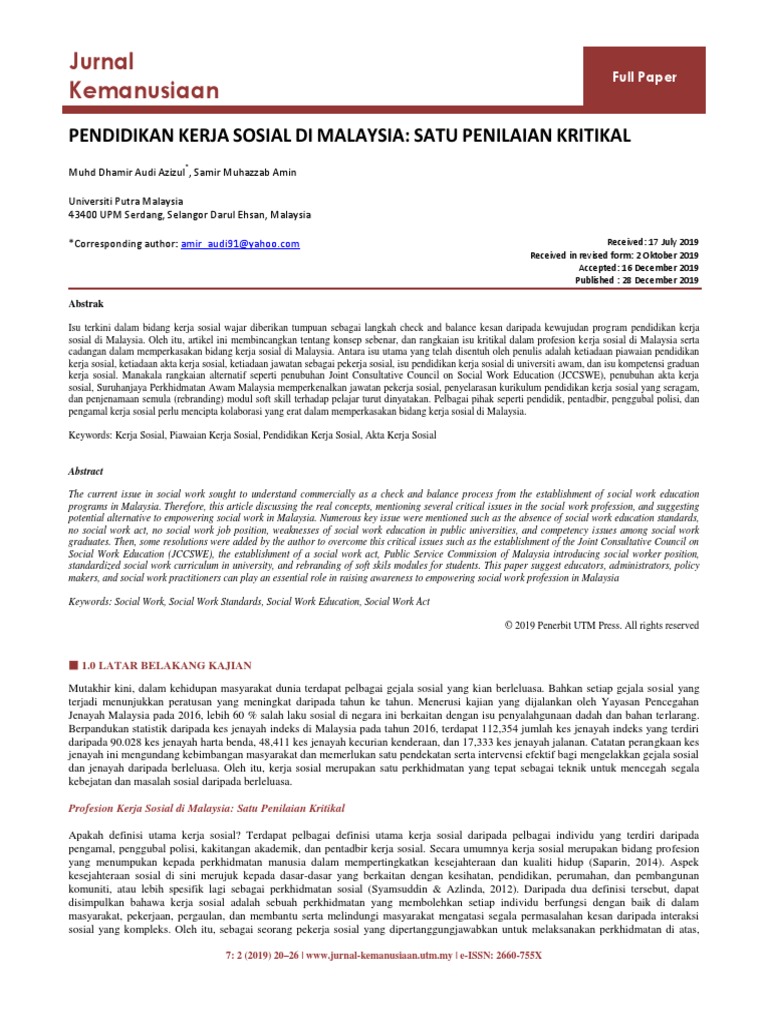 Jurnal Kemanusiaan: Pendidikan Kerja Sosial DI Malaysia: Satu Penilaian Kritikal | PDF | Psychology