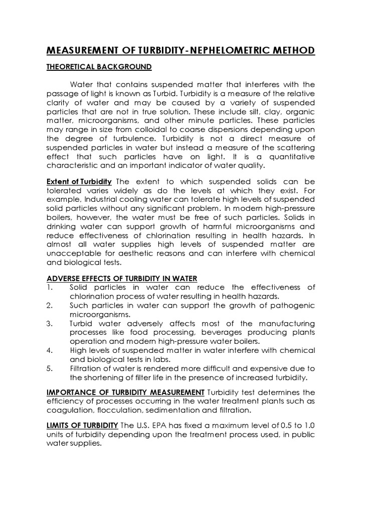 Nephelometric Turbidity Measurement Guide | PDF | Water Purification ...