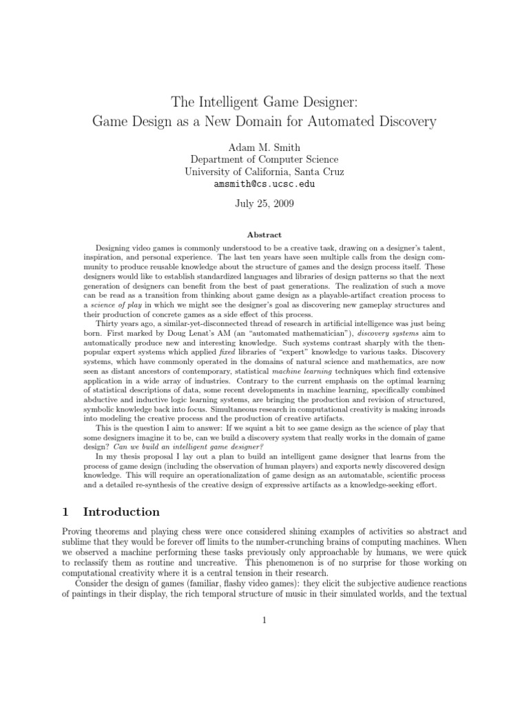 The Intelligent Game Designer: Game Design As A New Domain For ...