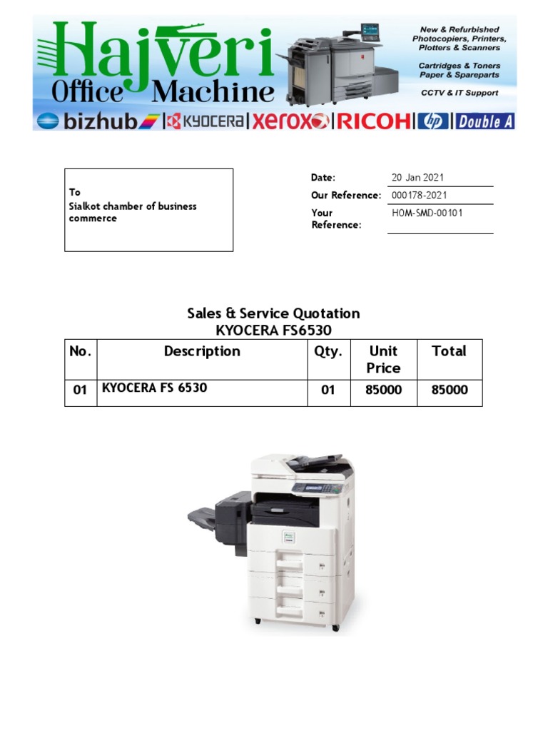 Sales & Service Quotation Kyocera Fs6530 No. Description Qty. Unit ...
