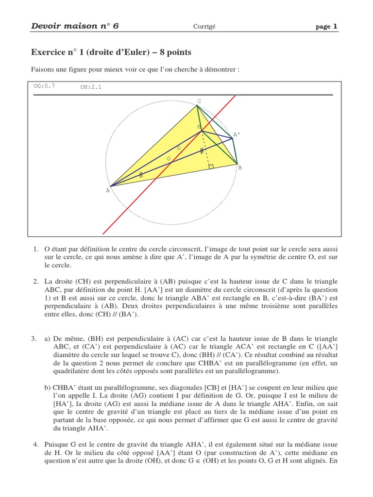 Exercice N° 1 (Droite D'euler) 8 Points | PDF | Triangle | Perpendicularité