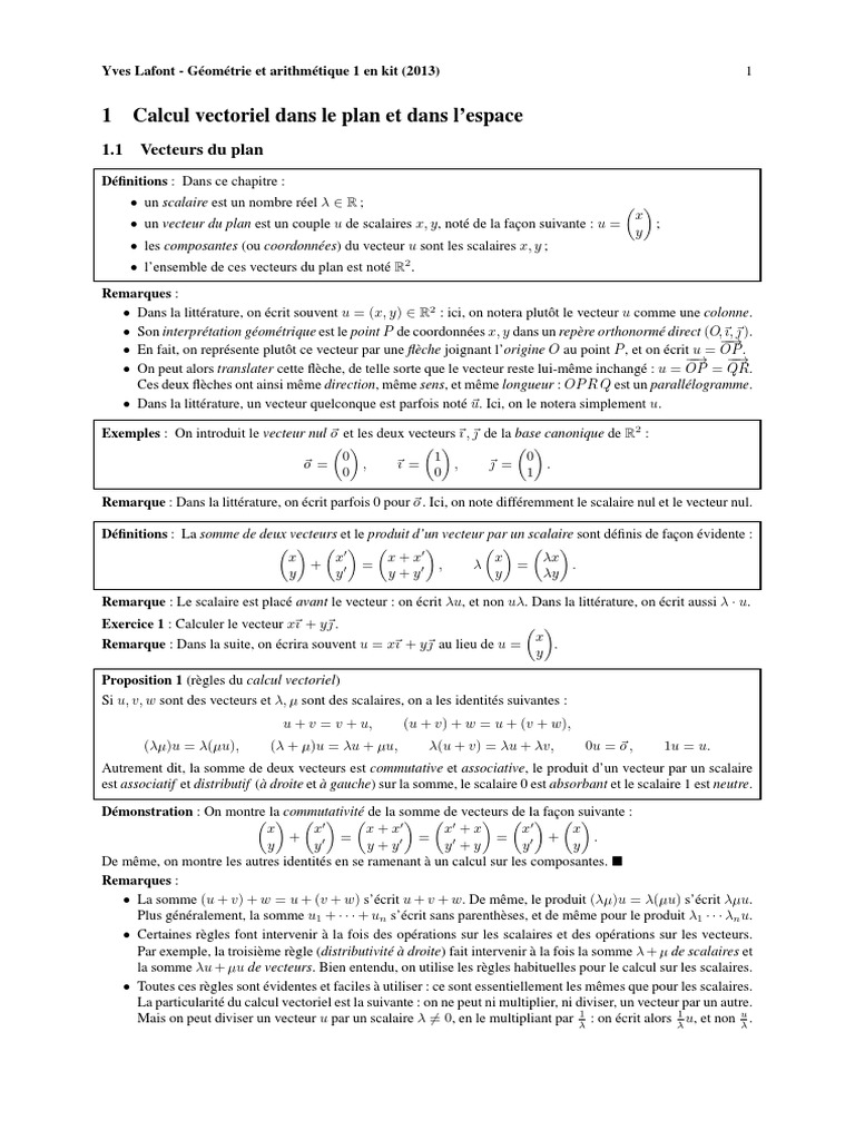 1 Calcul Vectoriel Dans Le Plan Et Dans L'espace | PDF | Scalaire ...