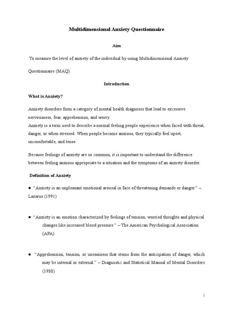 Practical 1 - MAQ | PDF | Psychological Evaluation | Anxiety Disorder