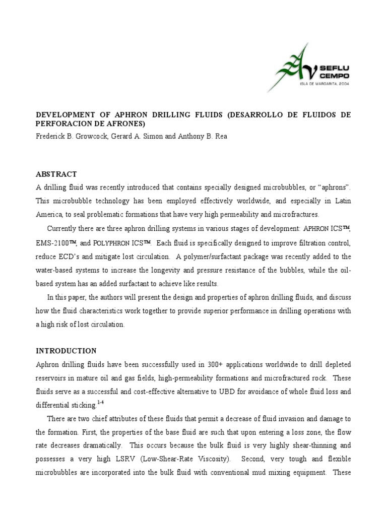 Development of Aphron Drilling Fluids (Desarrollo de Fluidos de ...