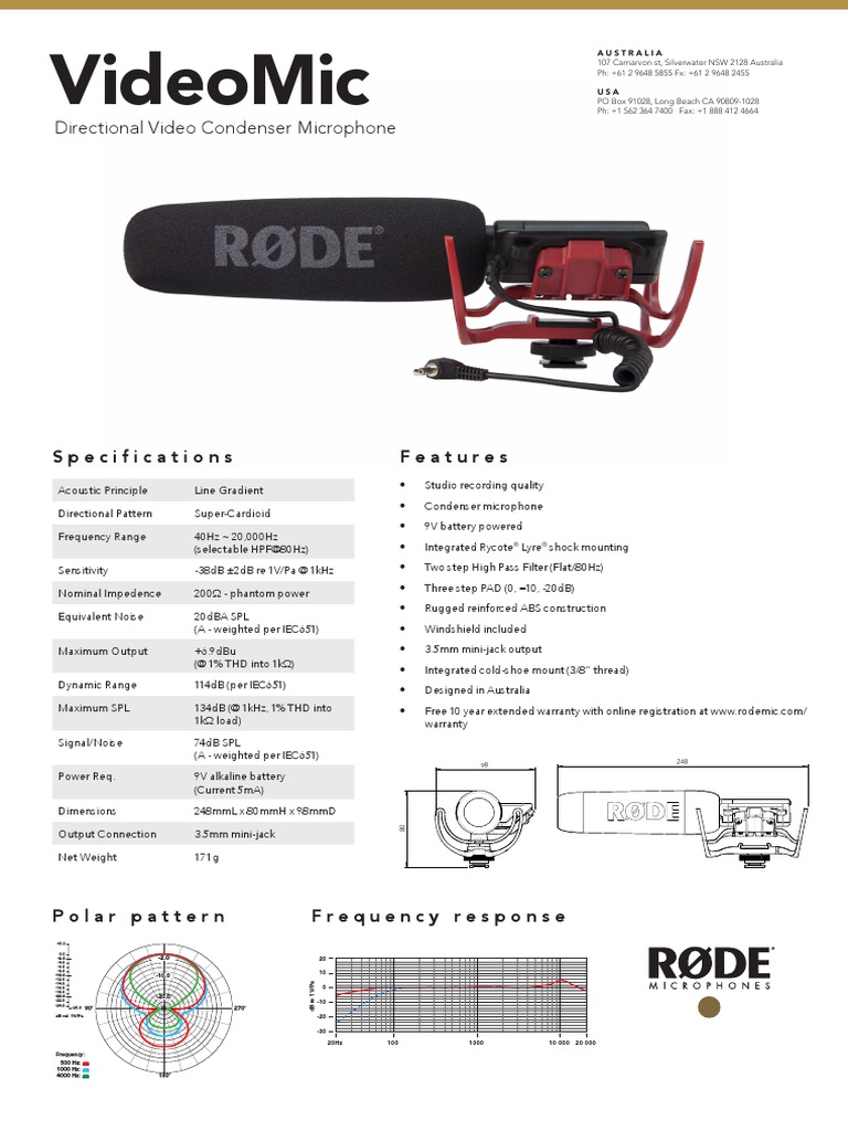 Videomic Datasheet | PDF | Microphone | Sound Production Technology