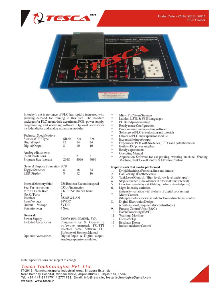 Tesca Technologies Pvt. LTD.: Order Code - 52014, 52015, 52016 PLC ...
