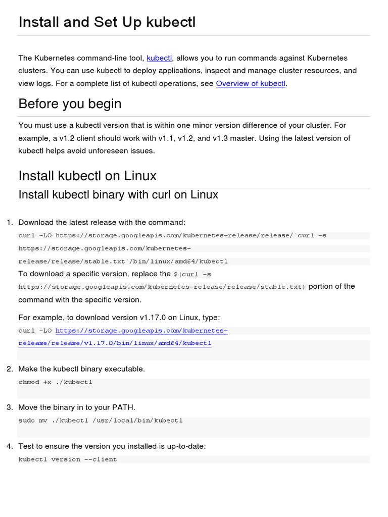 Install And Set Up Kubectl Before You Begin Pdf Linux Operating System Families 