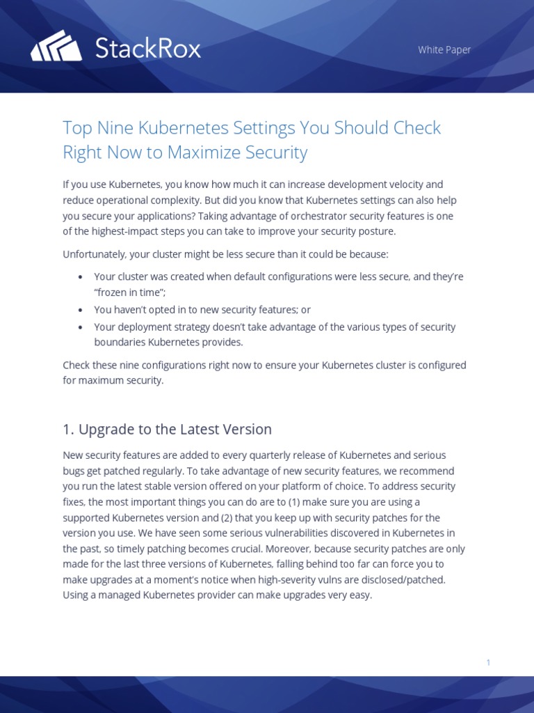 StackRox WhitePaper Top Kubernetes Security Settings | PDF | Cloud ...