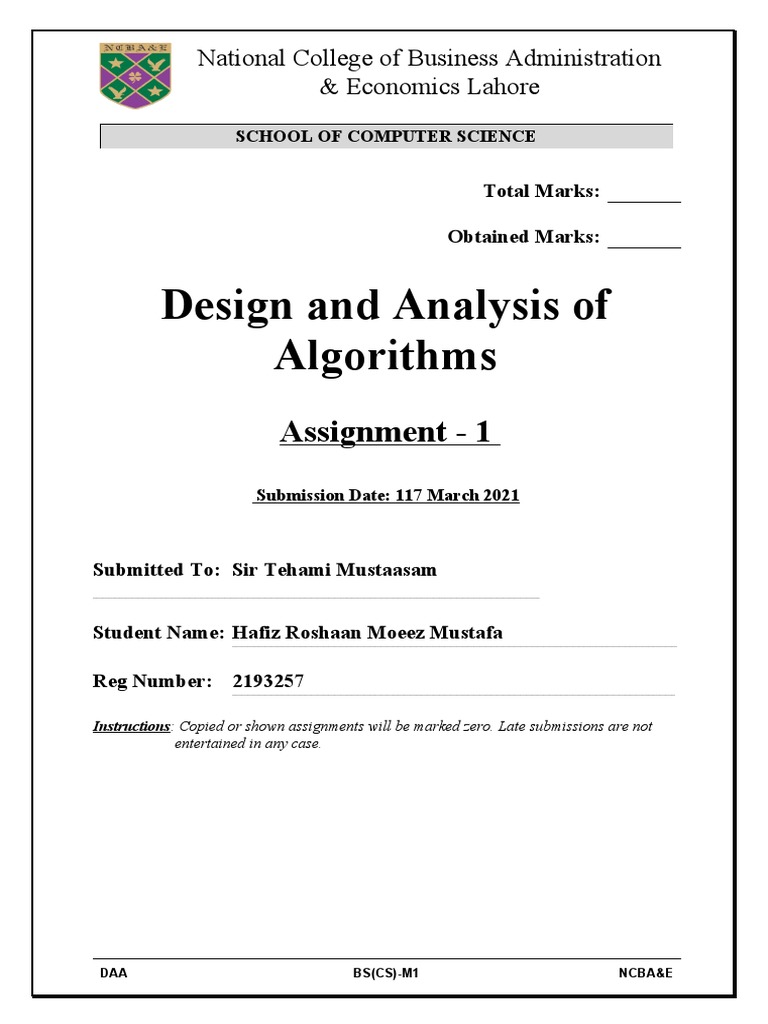 Design And Analysis Of Algorithms Assignment 1 Pdf Algorithms