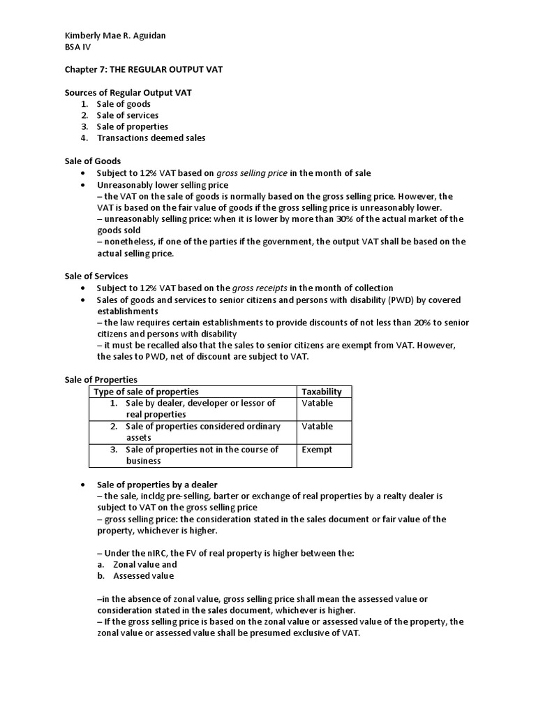 Chapter 7: The Regular Output Vat Sources of Regular Output VAT | PDF | Value Added Tax | Value ...