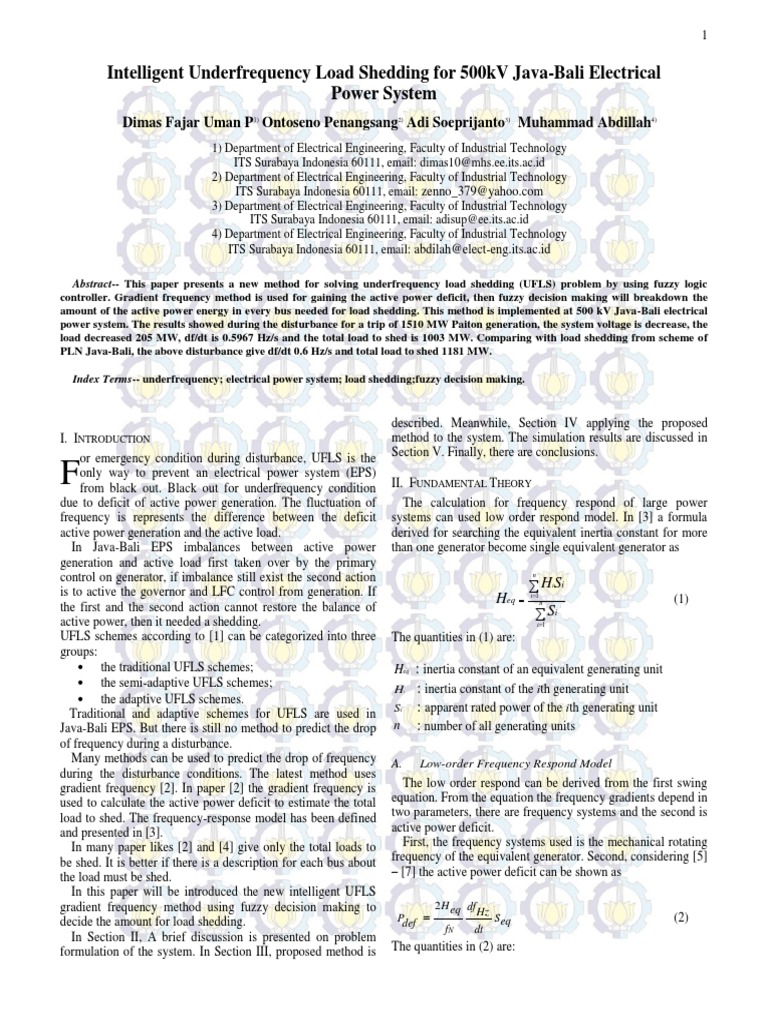 Intelligent Underfrequency Load Shedding For 500kV Java-Bali Electrical Power System | PDF ...