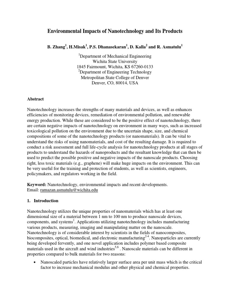 Environmental Impacts of Nanotechnology | PDF | Nanotechnology ...