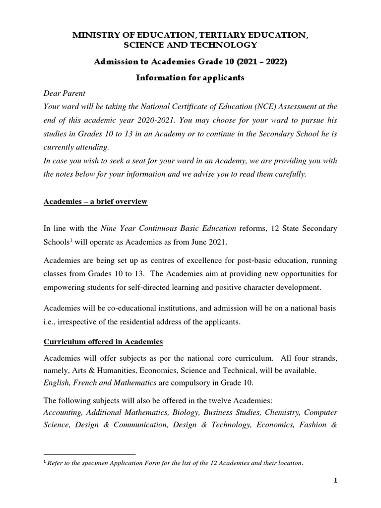 Ministry of Education, Tertiary Education, Science and Technology ...