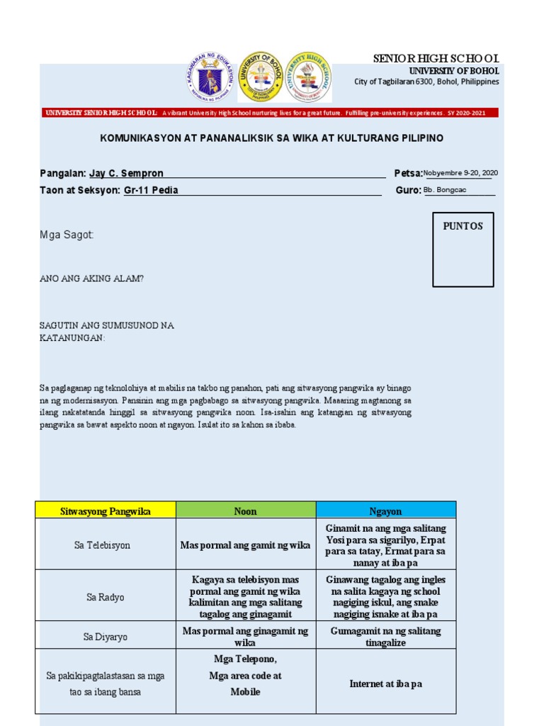 ARALIN 7 - Answer Sheet | PDF