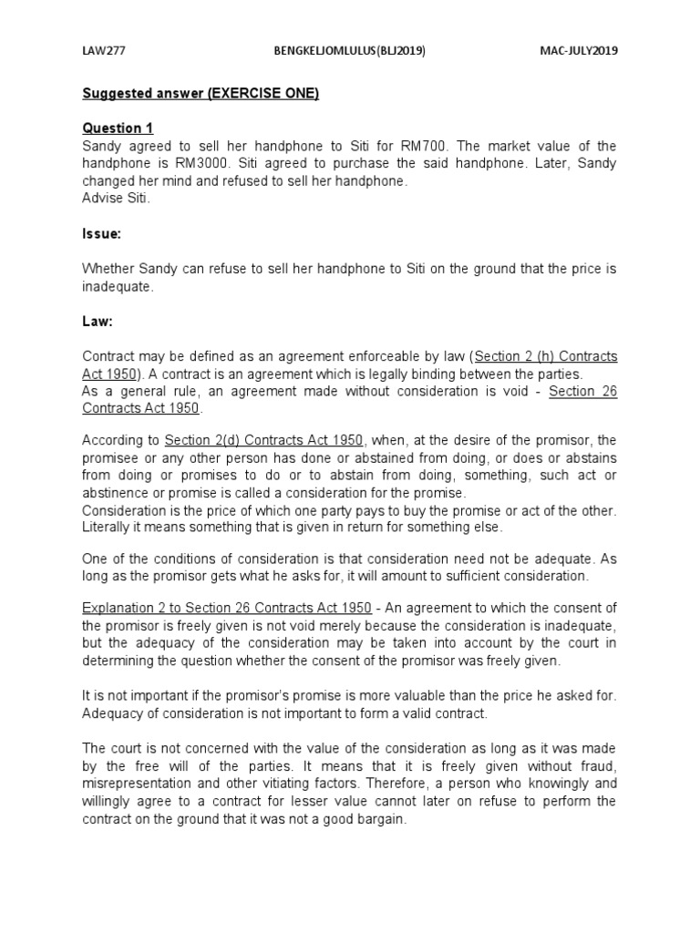 Prep Suggested Answer 1 | PDF | Consideration | Social Institutions