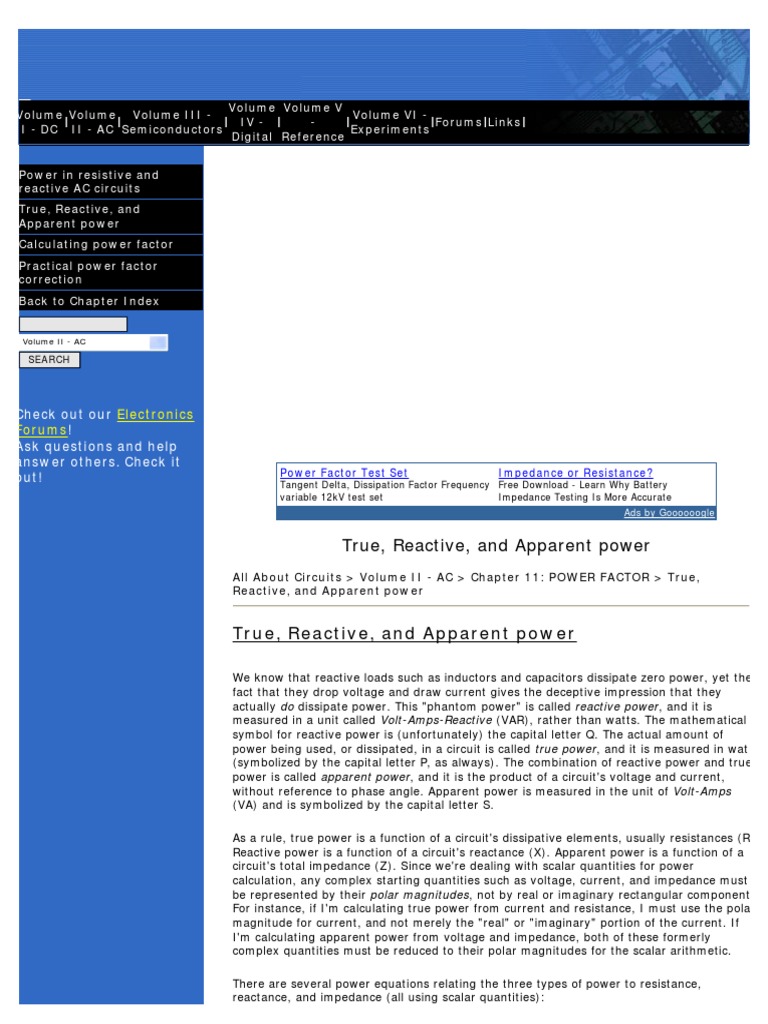 True, Reactive, and Apparent Power | PDF | Ac Power | Electrical Impedance
