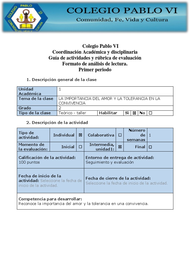 Guia 2 Etica - La Importancia Del Amor y La Tolerancia en La Convivencia | PDF | Plagio | Evaluación