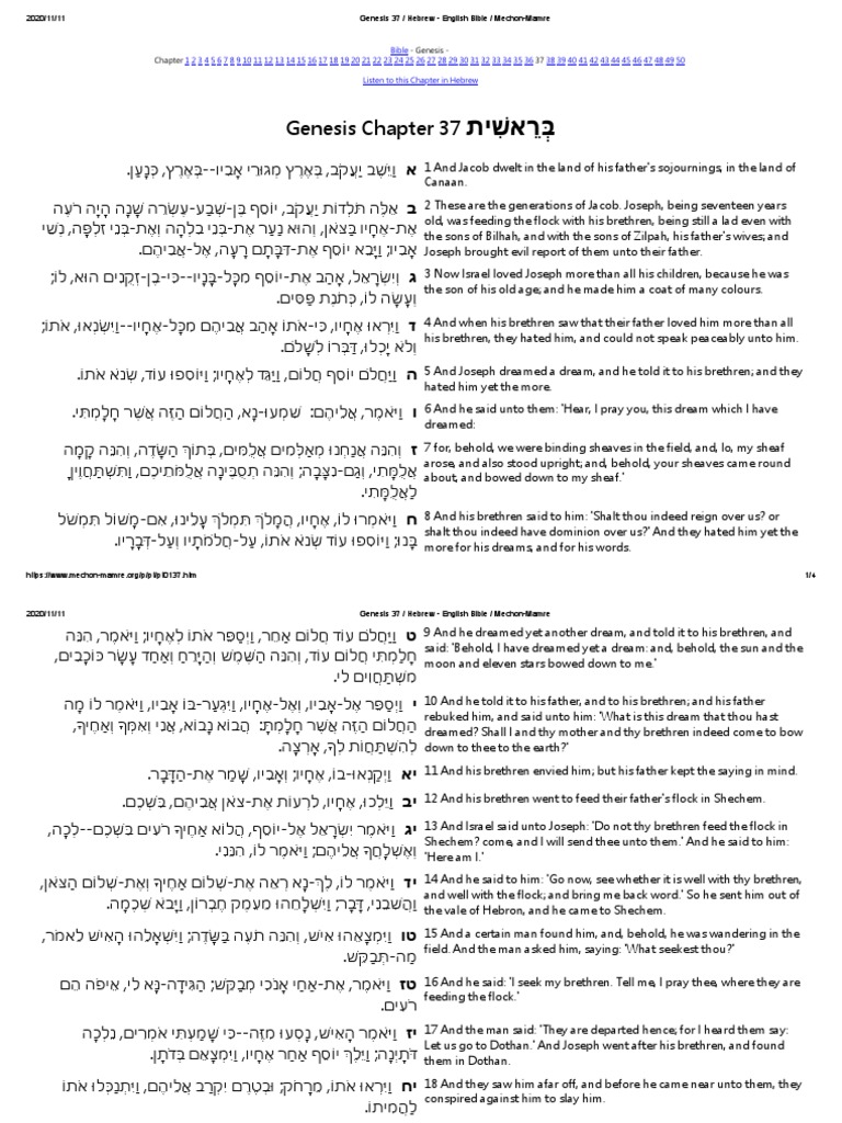 Genesis 37 - Hebrew English Bible - Mechon Mamre | PDF | Jacob | Torah ...