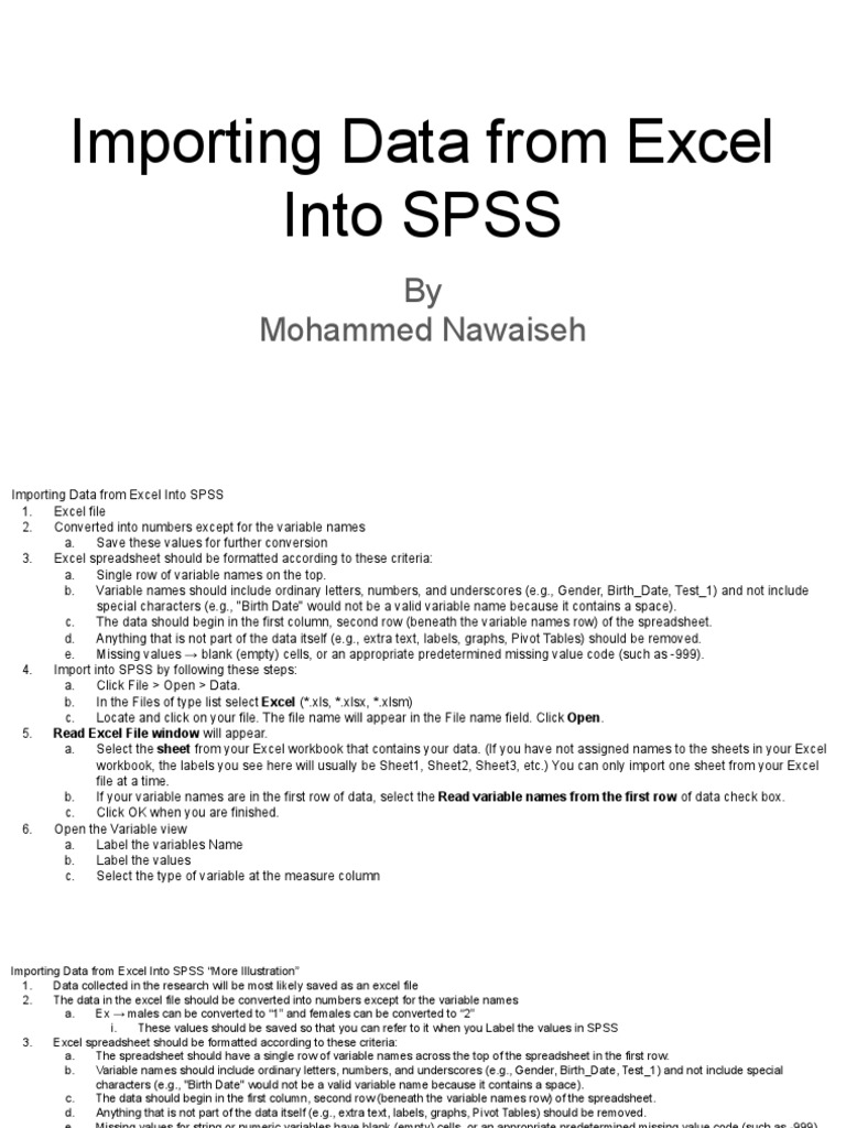Importing Data From Excel Into SPSS | PDF | Spss | Microsoft Excel Importing Data From Excel Into SPSS | PDF | Spss | Microsoft Excel