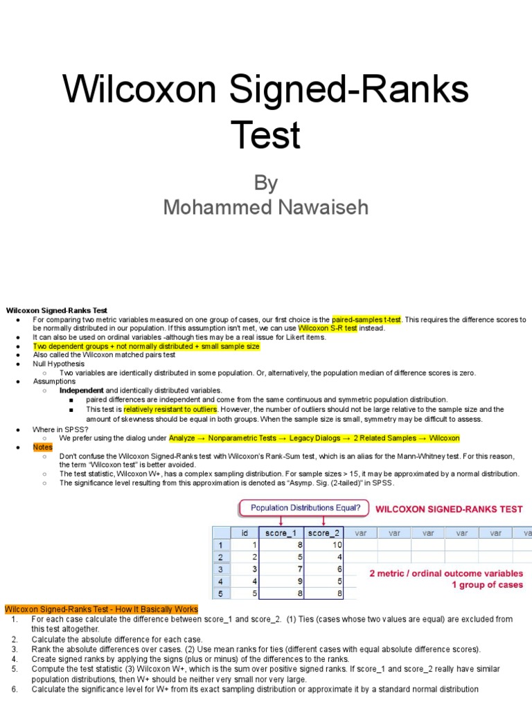Wilcoxon Signed-Ranks Test Overview | PDF | Student's T Test | Mann ...