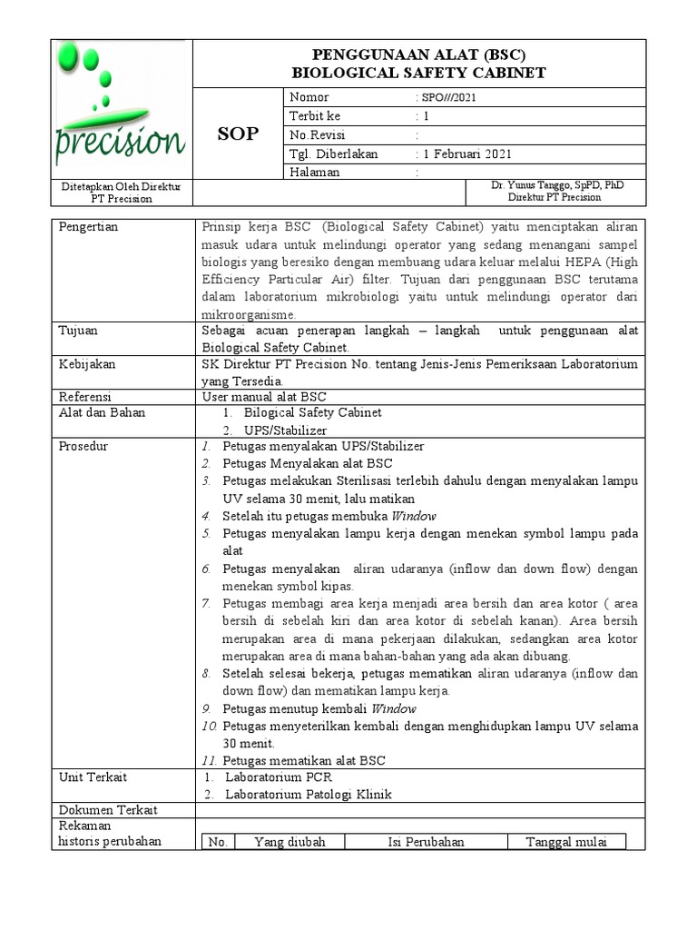 SOP Penggunaan Alat BSC | PDF
