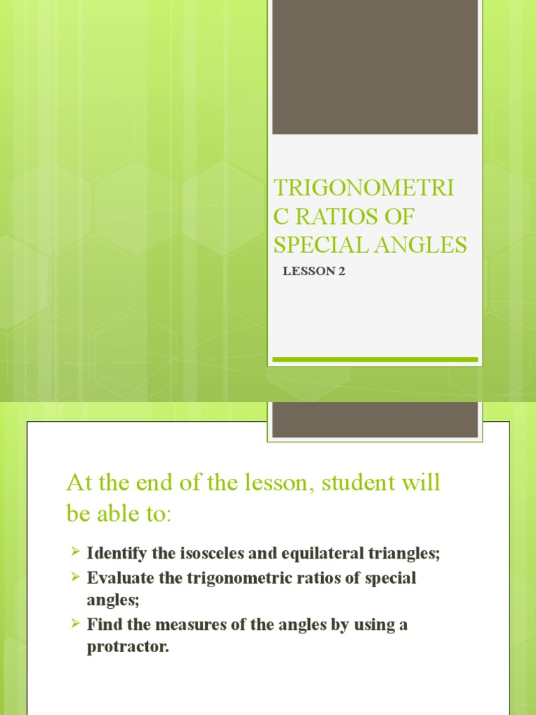 Trigonometric Ratios of Special Angles | PDF | Triangle | Space