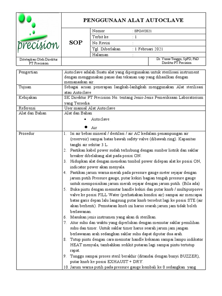 SOP Penggunaan Alat AUTOCLAVE | PDF