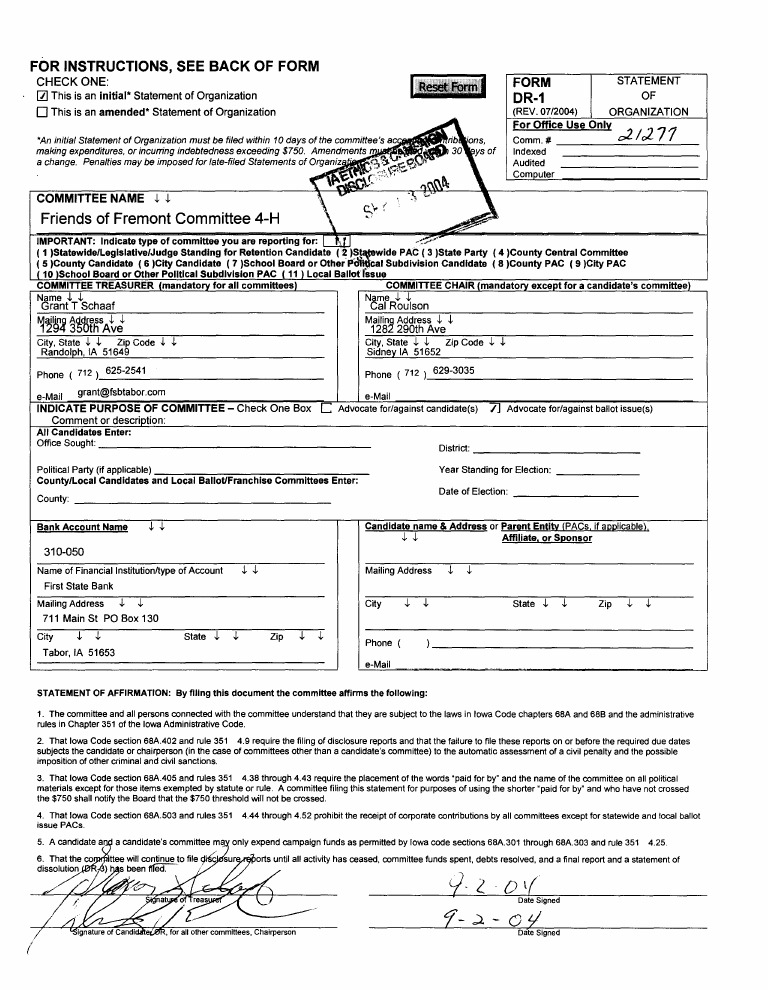 Iowa Statement of Organization Form | PDF | Political Action Committee ...