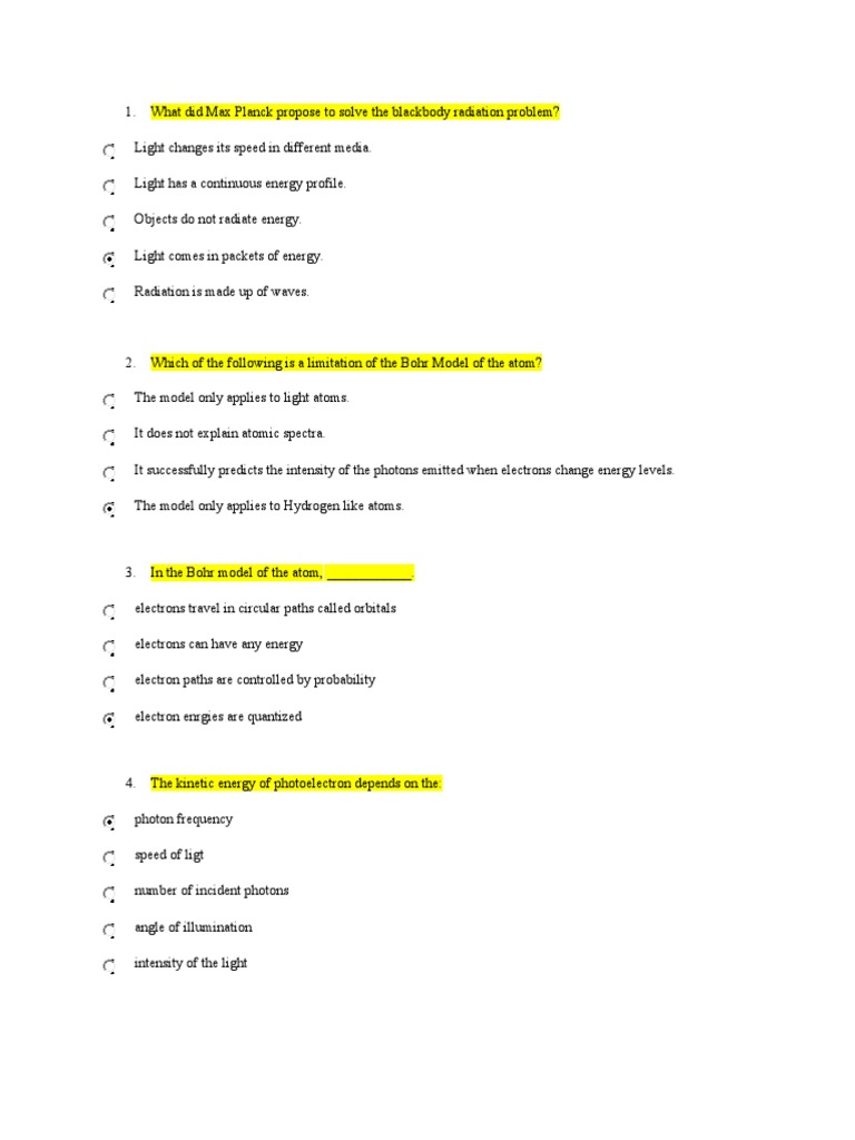 Prelims Short Quiz 1 | PDF | Photoelectric Effect | Electron