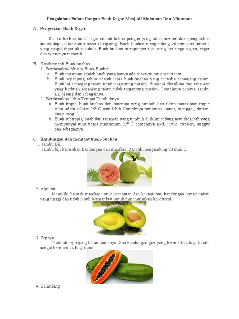 Pengolahan Bahan Pangan Buah Segar Menjadi Makanan Dan Minuman | PDF