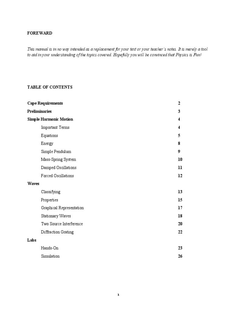 CAPE Physics Workshop Workbook 2021 - Unit 1 | PDF | Waves | Resonance