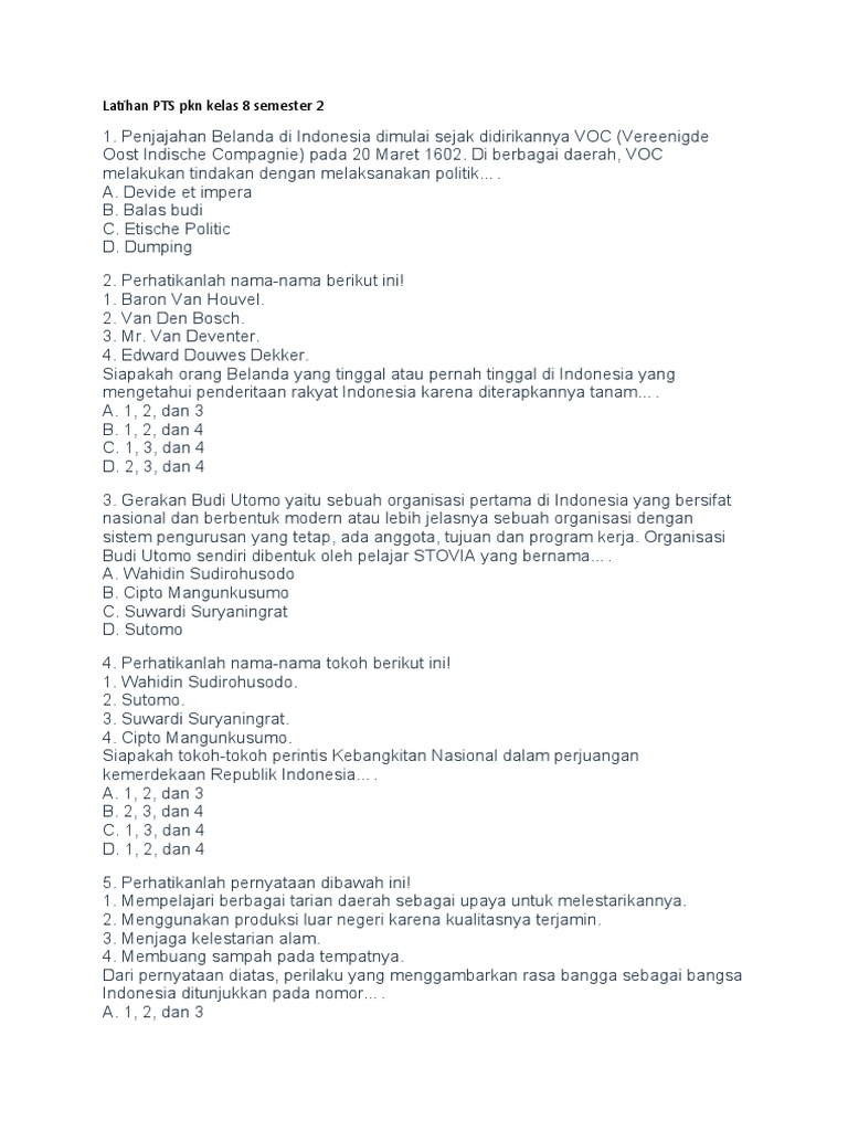 Latihan PTS PKN Kelas 8 Semester 2 | PDF